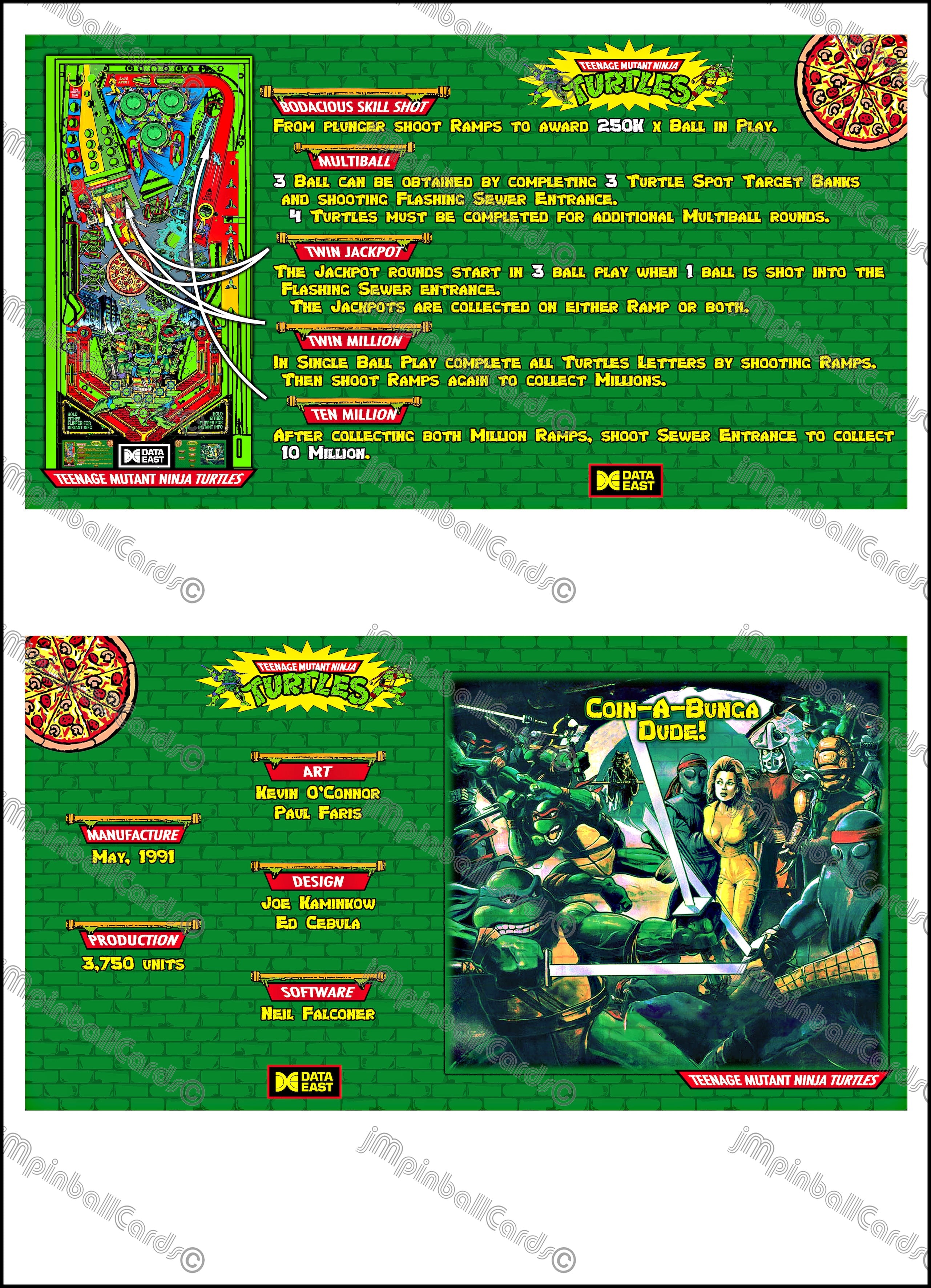 Data East Ninja Turtles 1991 Game Cards Instructions Flipper Custom Ap – Back To The Flip