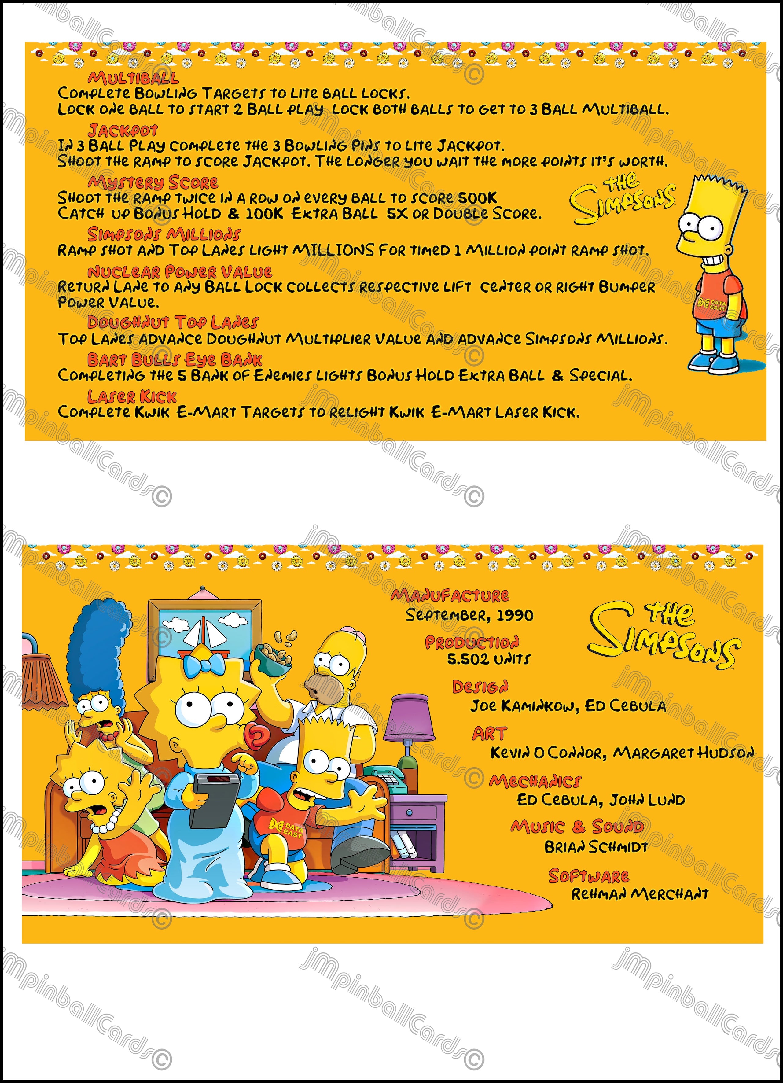 Data East The Simpsons 1990 Game Cards Instructions Pinball Custom Apr ...
