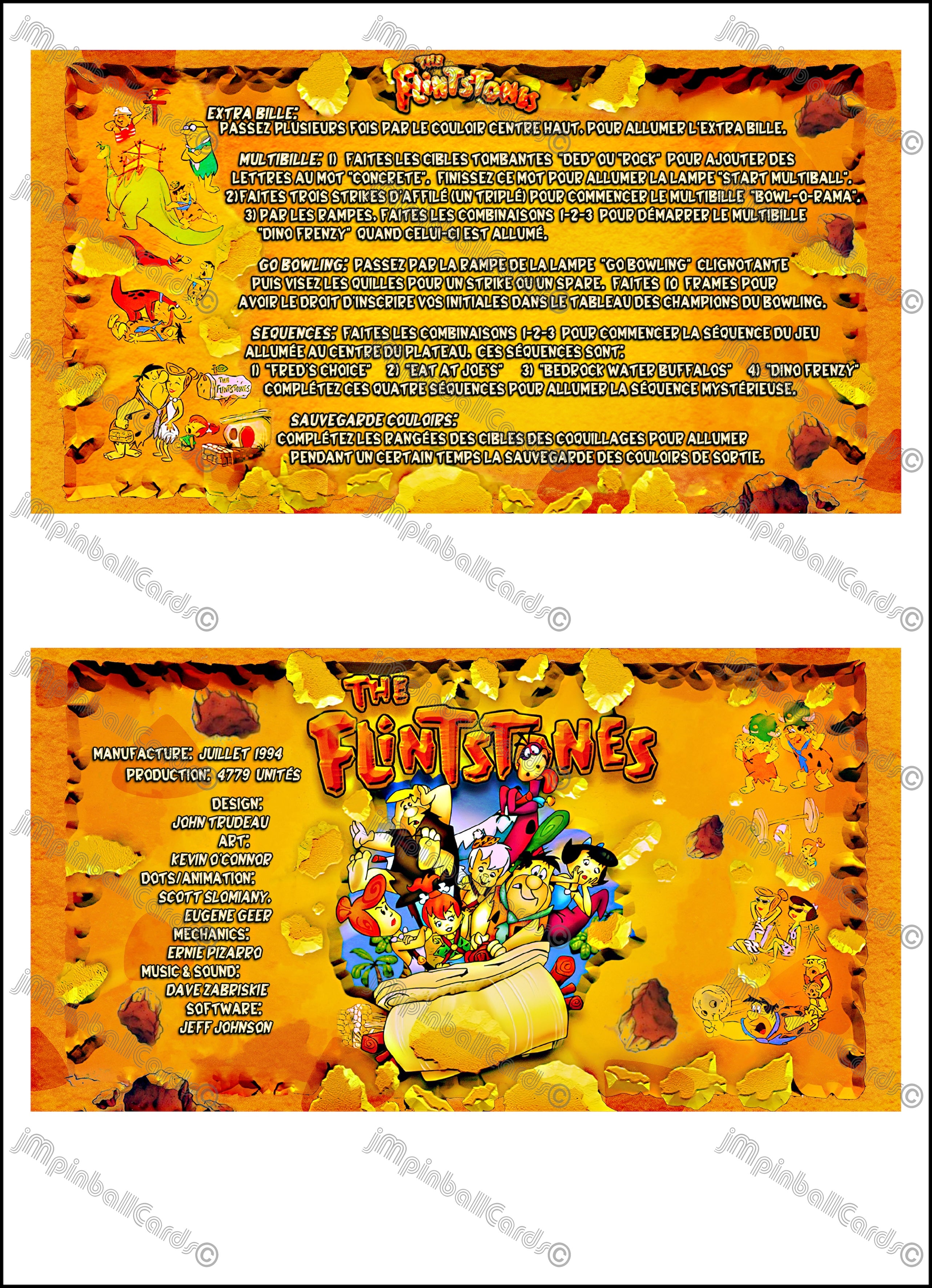 Williams The Flintstones 1994 Game Cards Instructions Pinball Custom A ...